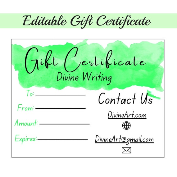 Editable Green Gift Certificate | Etsy