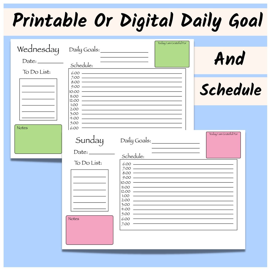 Printable or Digital Daily Goal and Schedule - Etsy