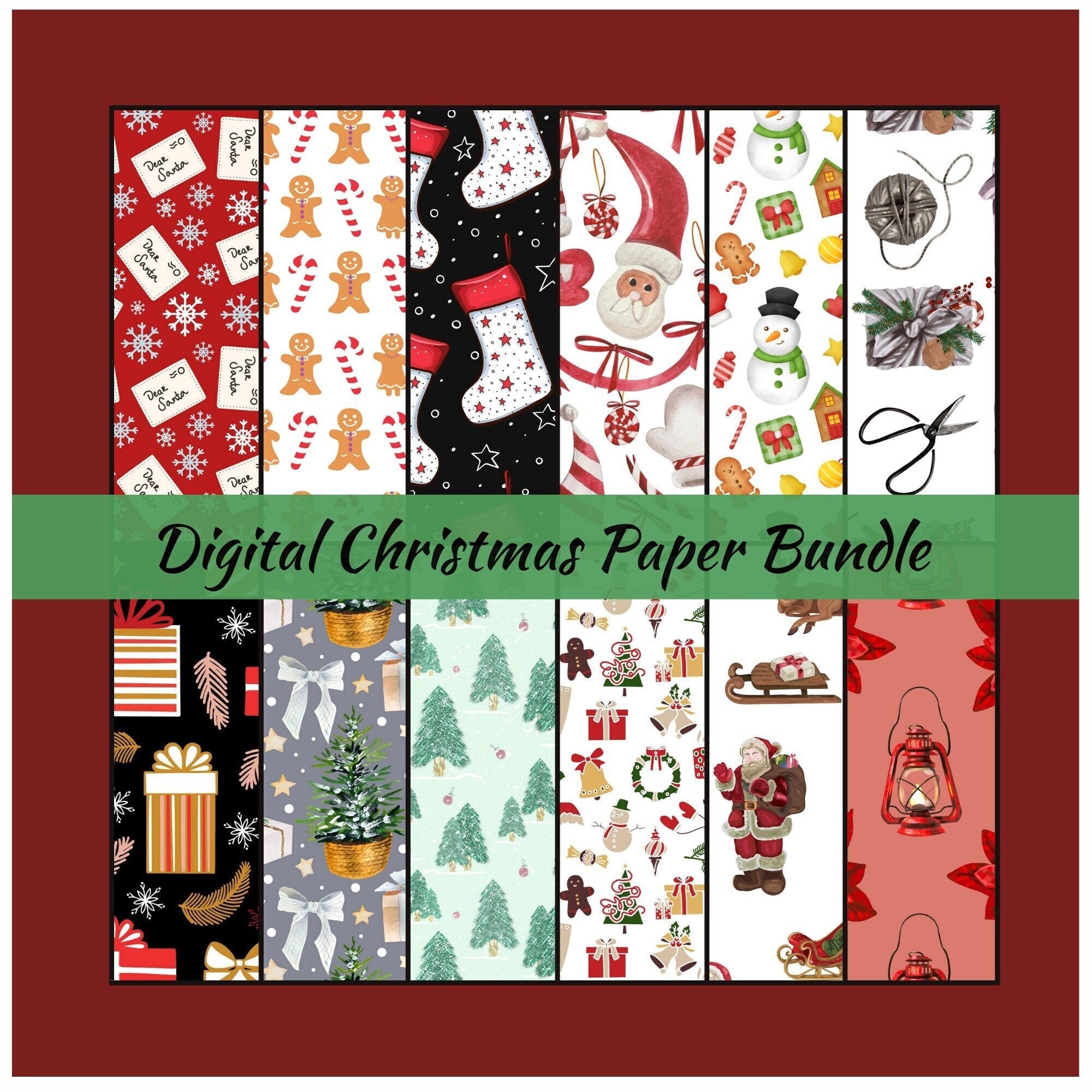Digital Christmas Paper. Printable Christmas Paper Bundle. Snowman ...