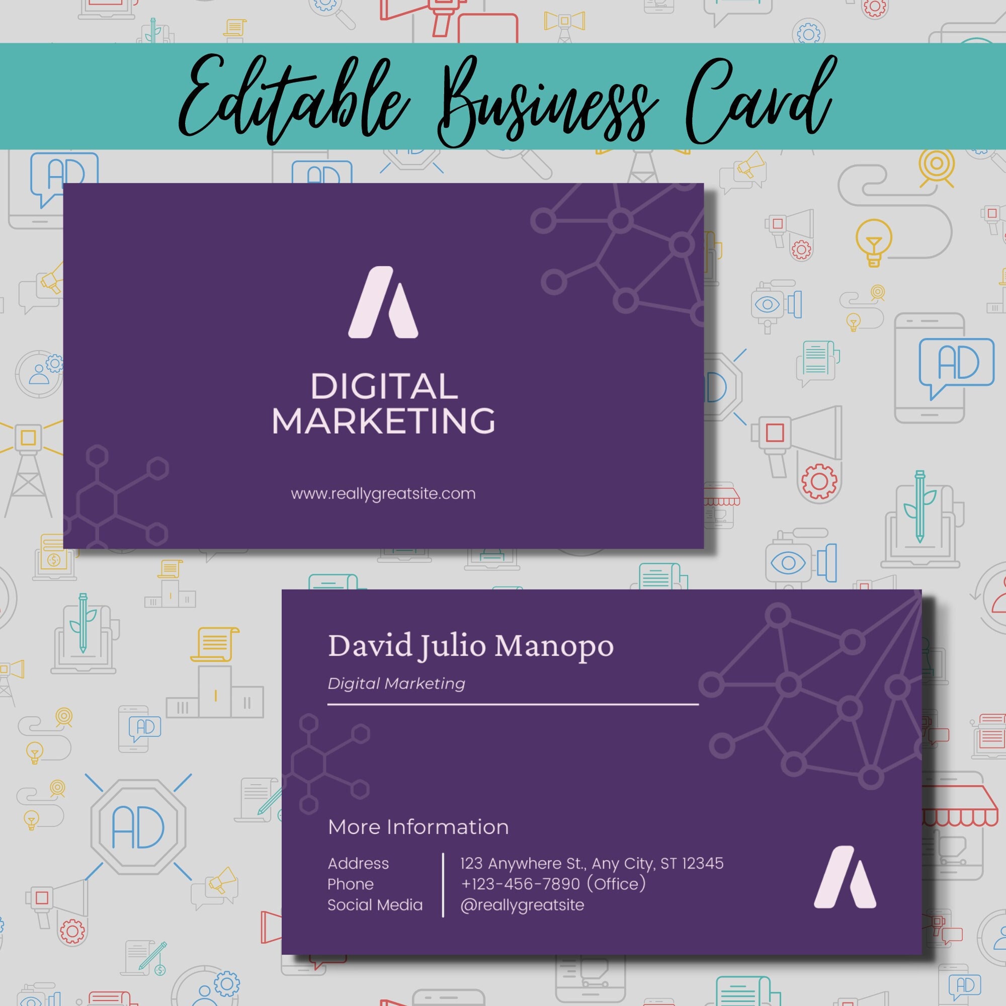 Editable Digital Marketing Business Card Two Sided - Etsy