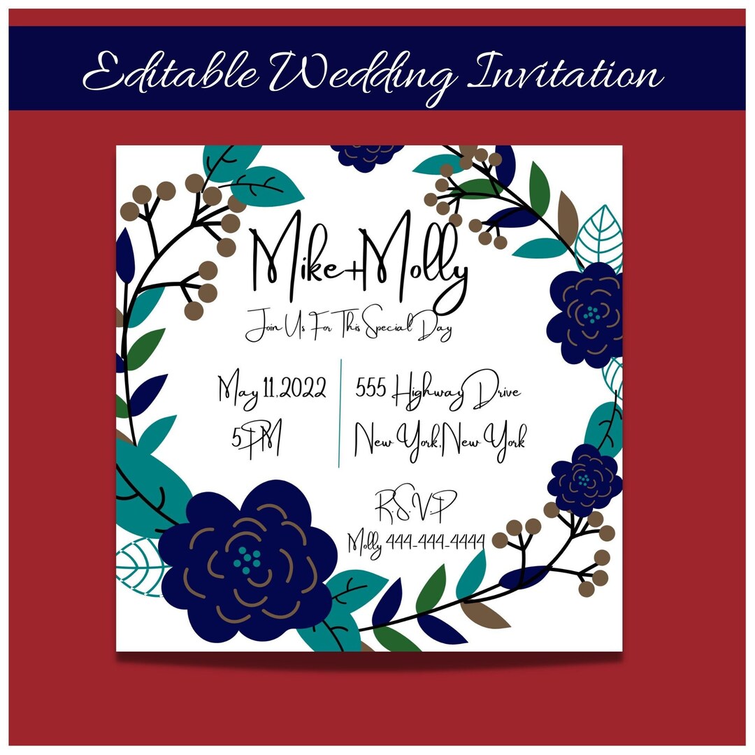 Editable Wedding Invitation - Etsy