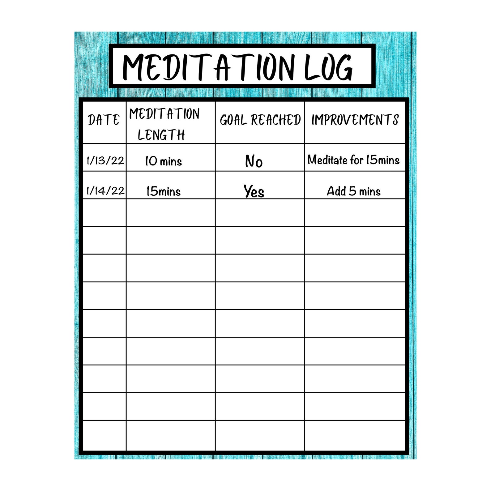 Printable Meditation Goals and Meditation Log - Etsy