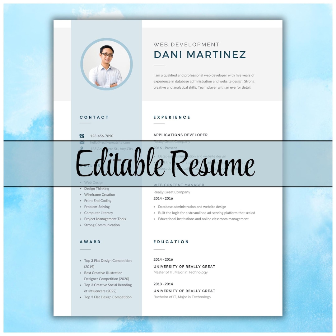 Professional Editable/printable Resume Template With Picture. - Etsy