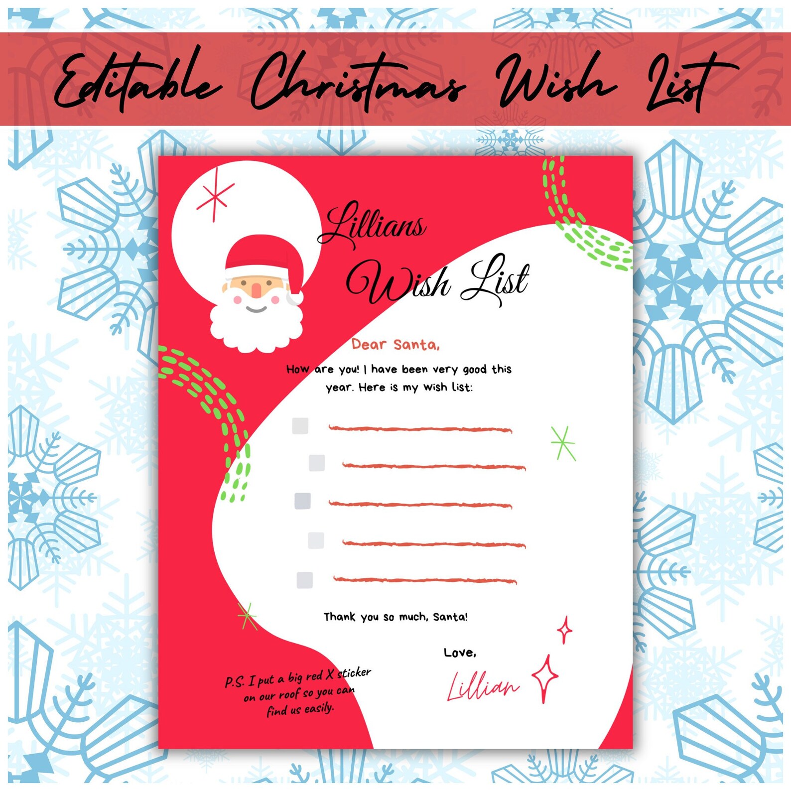 Editable Christmas Wish List for Kids to Send to Santa. - Etsy