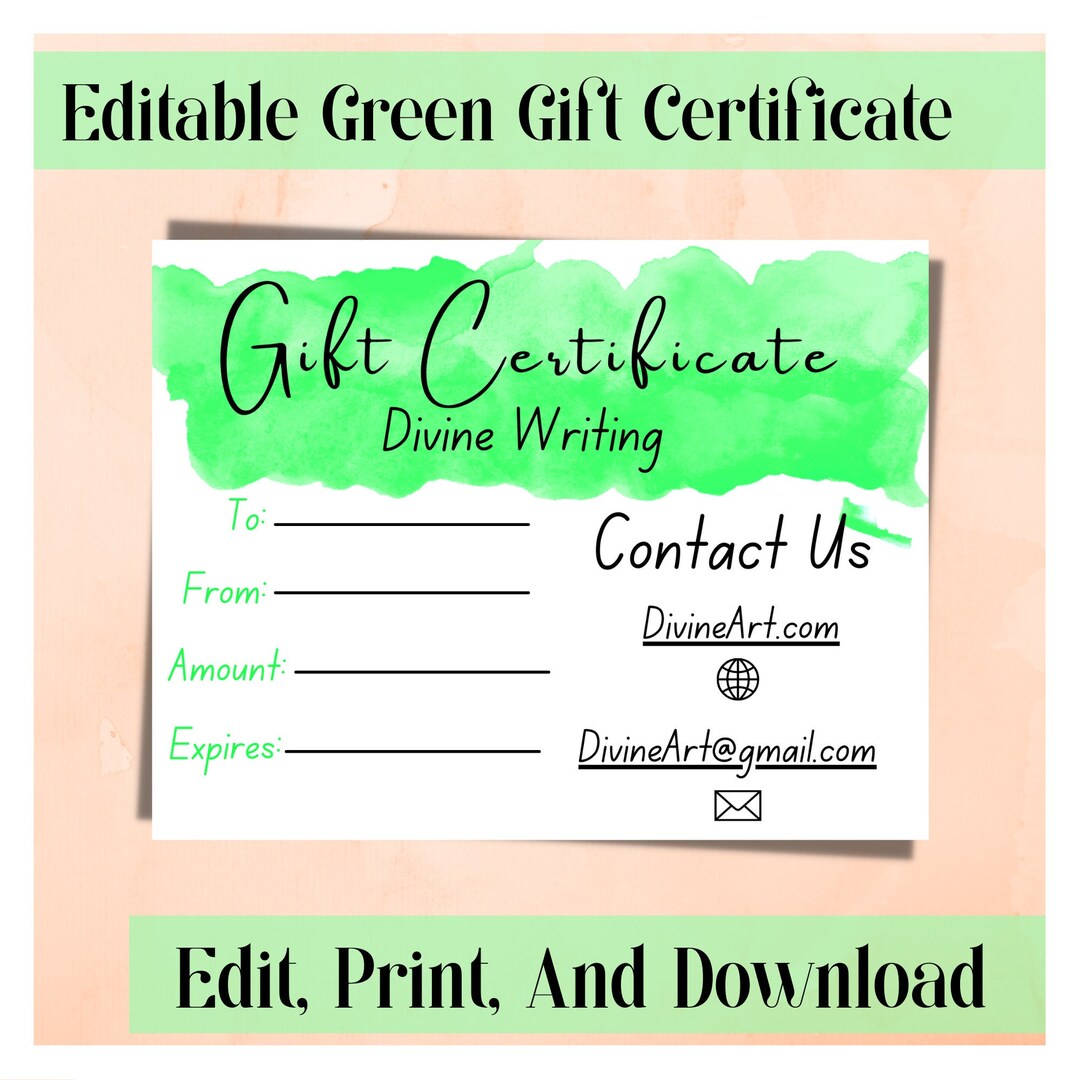 Editable Green Gift Certificate - Etsy
