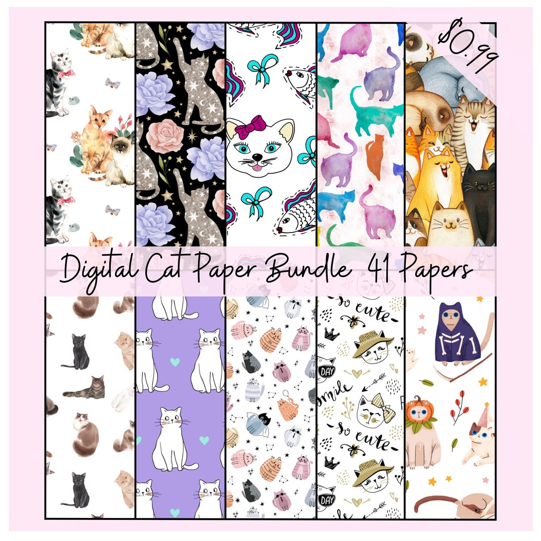 Digital Cat Paper. Printable Cat Paper Cat Paper Bundle - Etsy