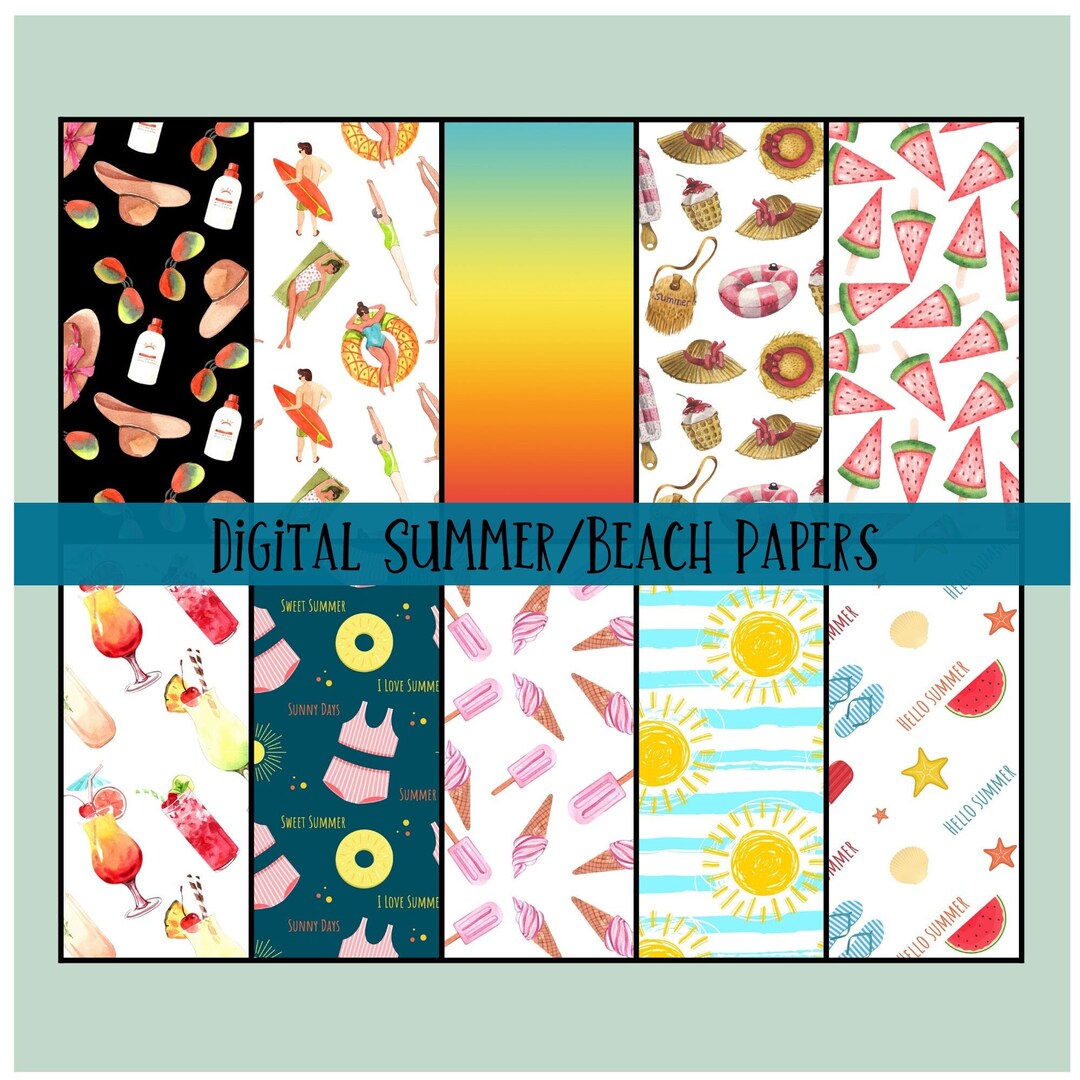 Digital Summer/beach Digital Paper. Summer Vibes Digital Paper Bundle ...