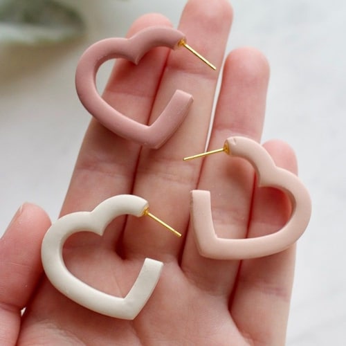 Handmade Polymer Clay Heart Hoop Earrings Valentines Day - Etsy