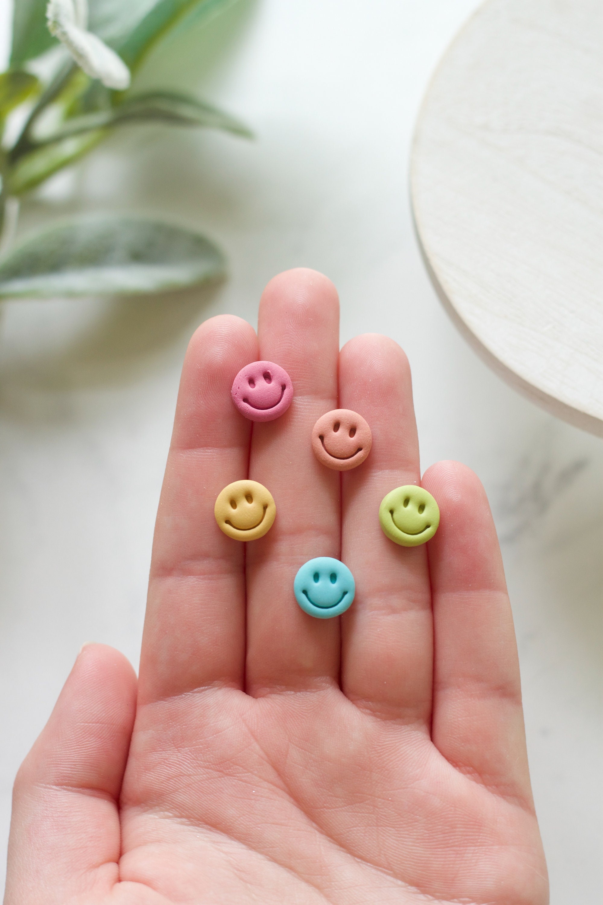 Handmade Polymer Clay Smiley Face Stud Earrings - Etsy
