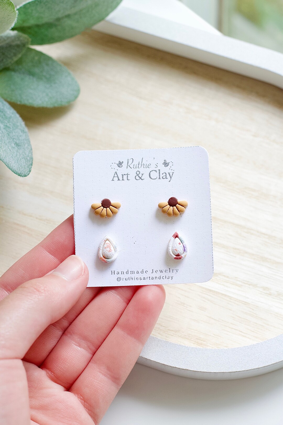 Tiny Polymer Clay Sunflower and Teardrop Stud Pack | Small Clay Flower ...