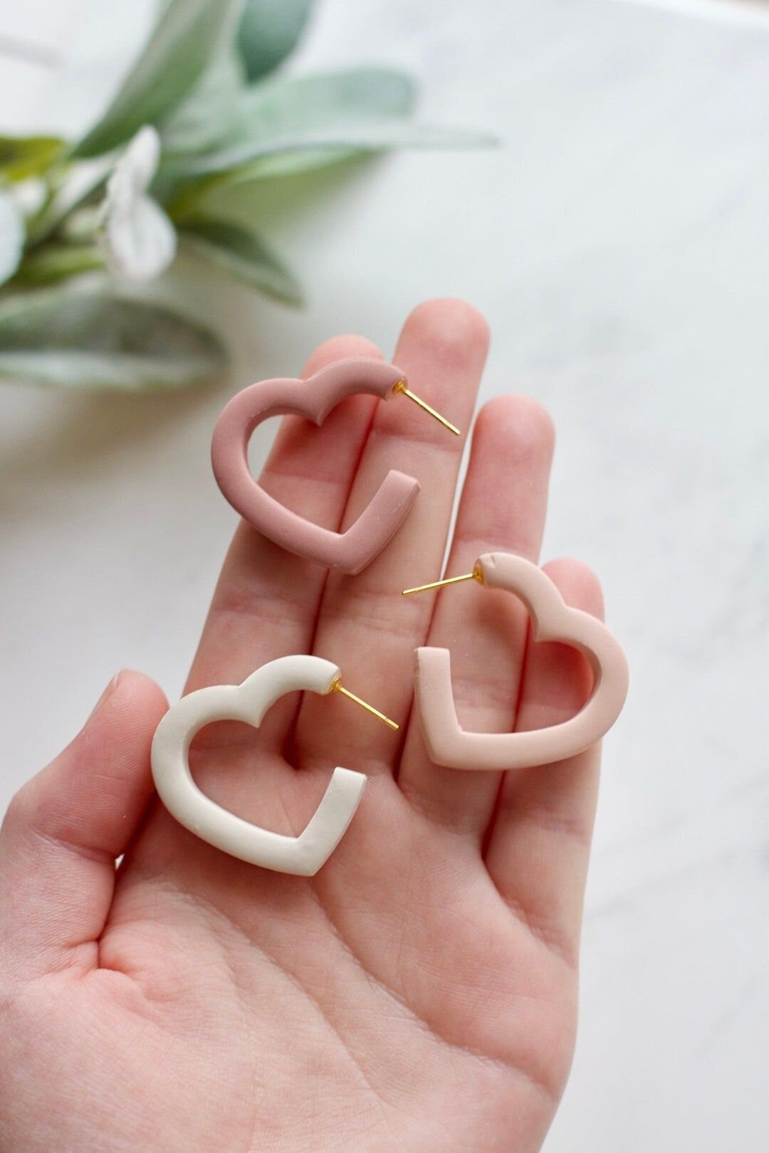 Handmade Polymer Clay Heart Hoop Earrings Valentines Day Earrings Hear ...