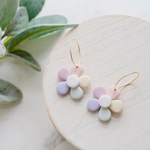 Pastel Spring Flower Clay Hoop Earrings | Polymer Clay Floral Hoop ...