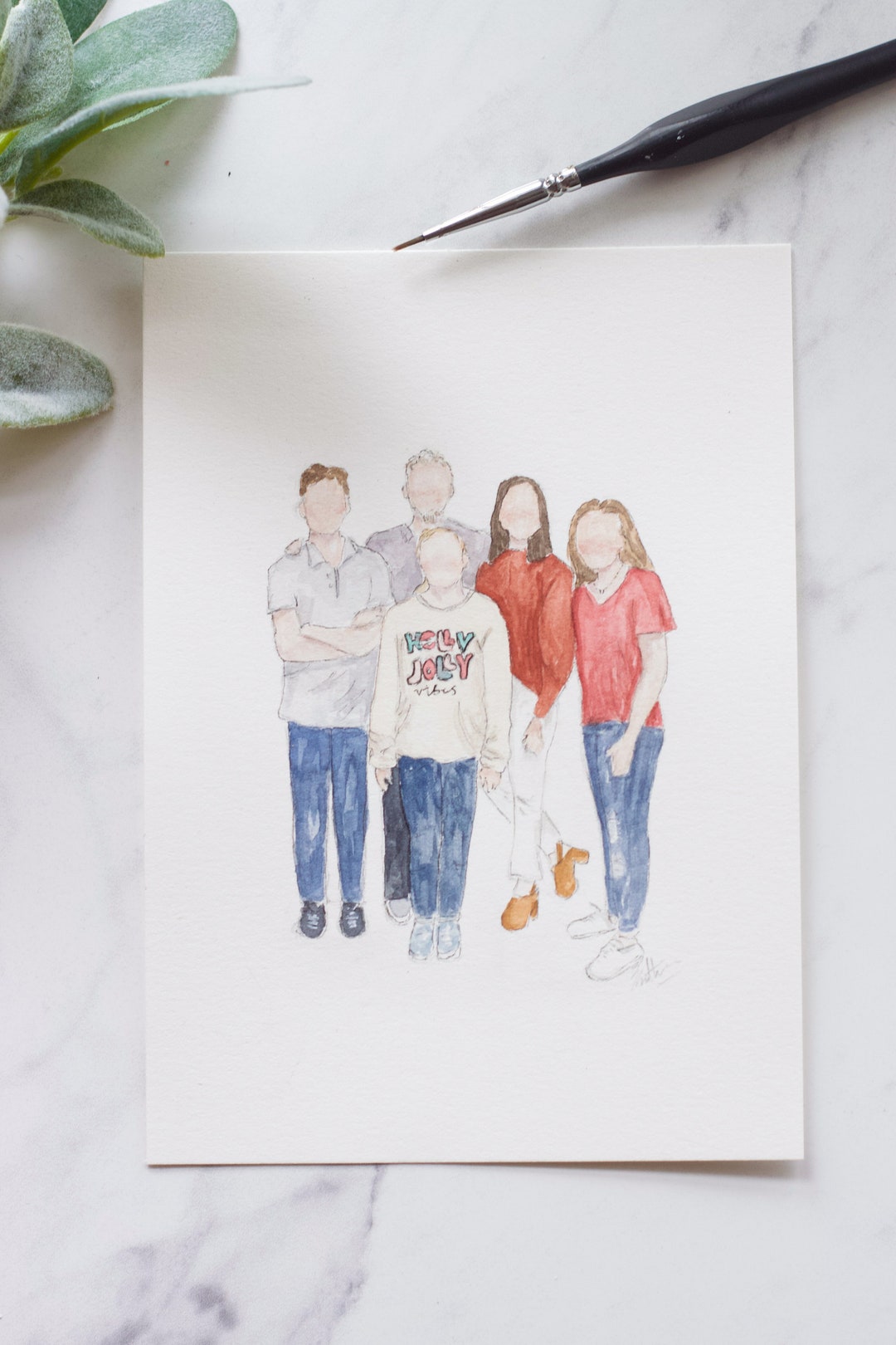 Custom Hand Painted Watercolor Familt Portrait Personalized Gift ...