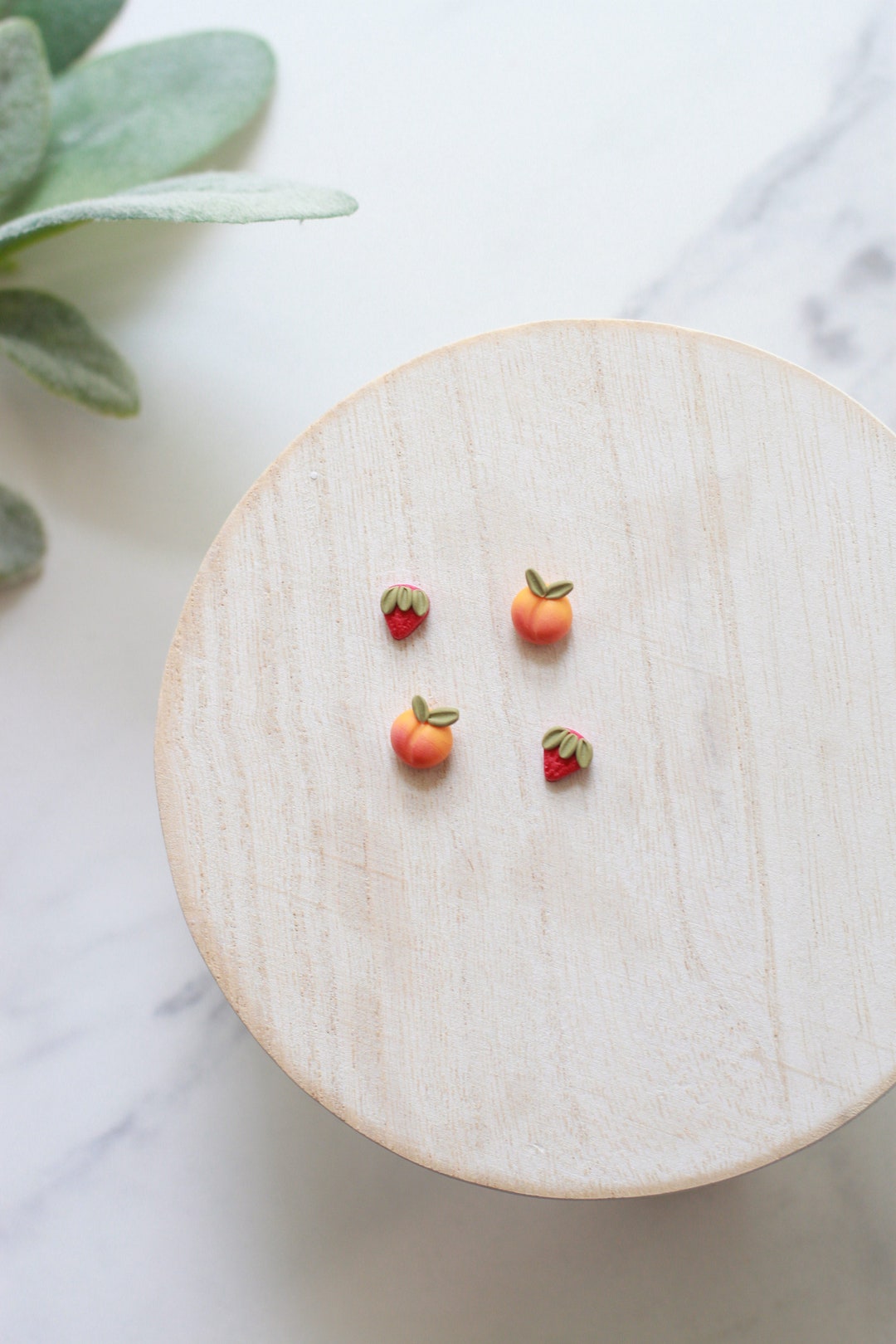 Tiny Strawberry and Peach Polymer Clay Stud Earrings | Handmade Clay ...