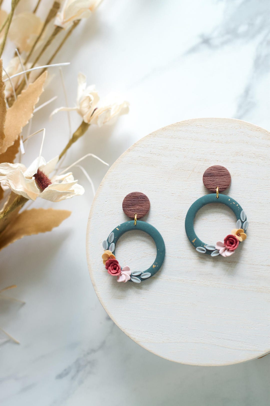 Fall Floral Polymer Clay Dangle Earrings | Autumn Earrings | Polymer ...