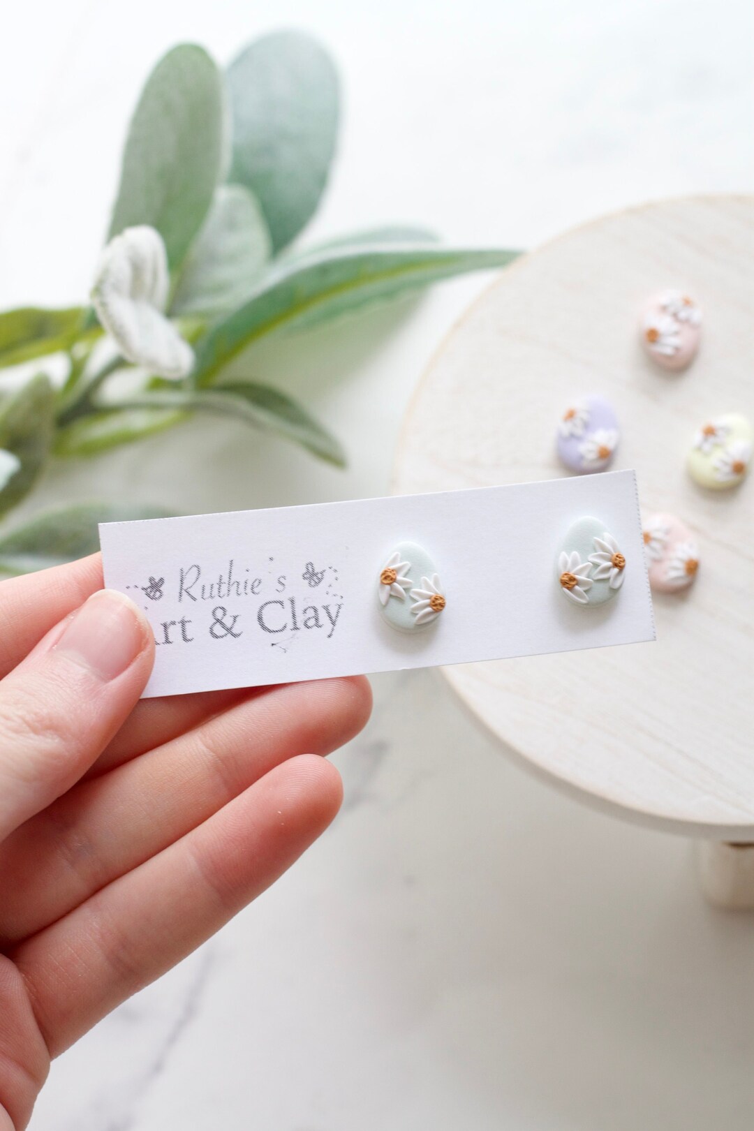 Floral Easter Egg Clay Stud Earrings | Handmade Polymer Clay Easter ...