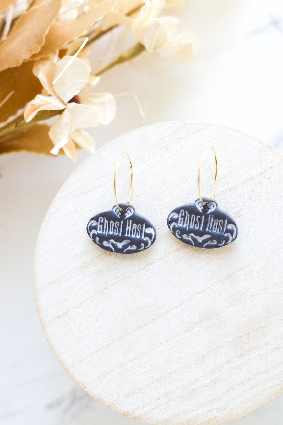 Ghost Host Haunted Mansion Inspired Hoop Earrings | Polymer Clay ...
