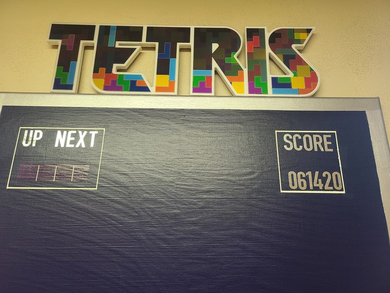 Hand Painted Tetris Wall Hanging With Tetris Sign - Etsy