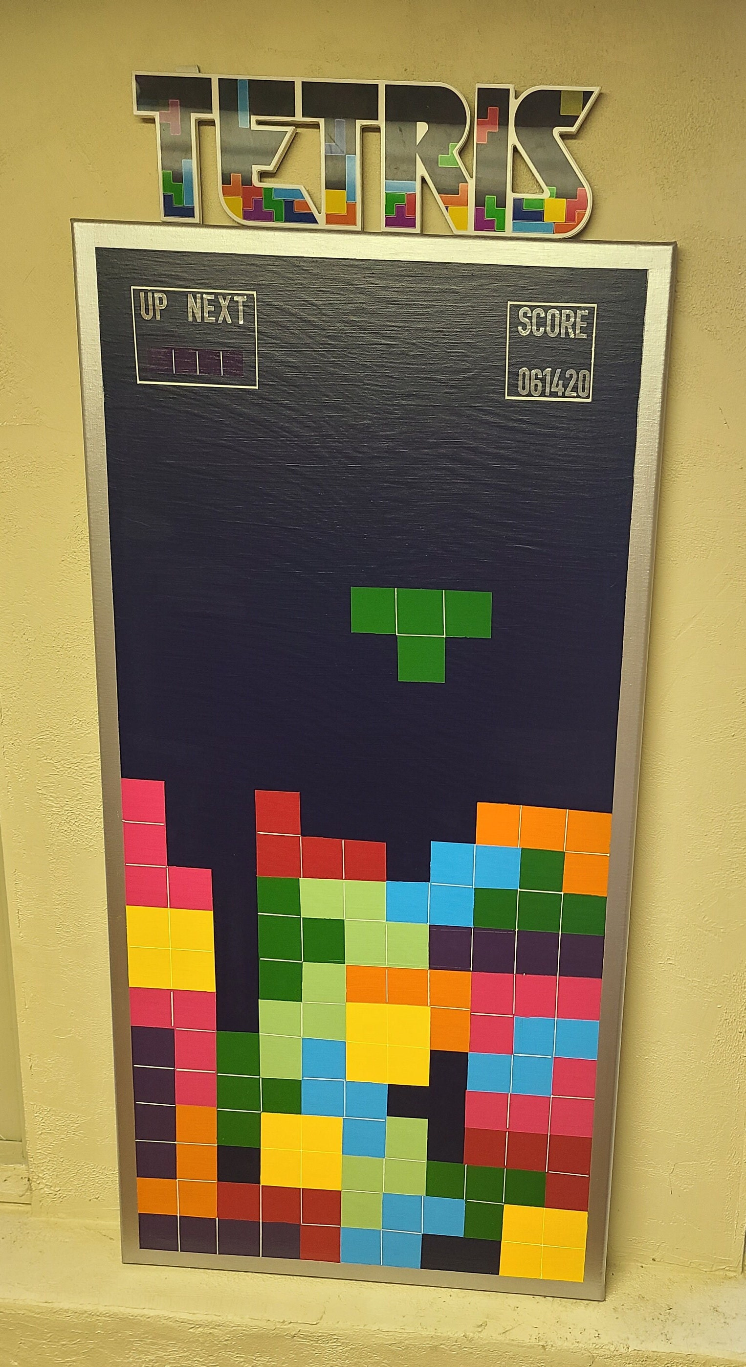 Hand Painted Tetris Wall Hanging With Tetris Sign - Etsy