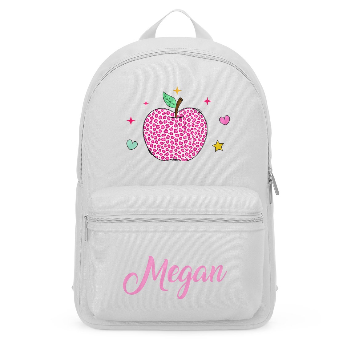 Personalised Pink Apple Mini Backpack for Girls Custom Name Leopard ...