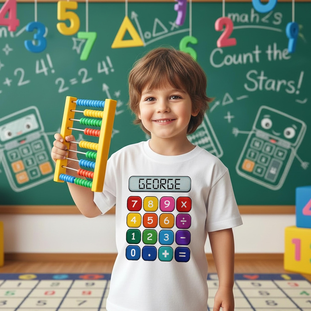 Personalised Name Calculator Maths T Shirt for Kids Bright Numbers Day ...