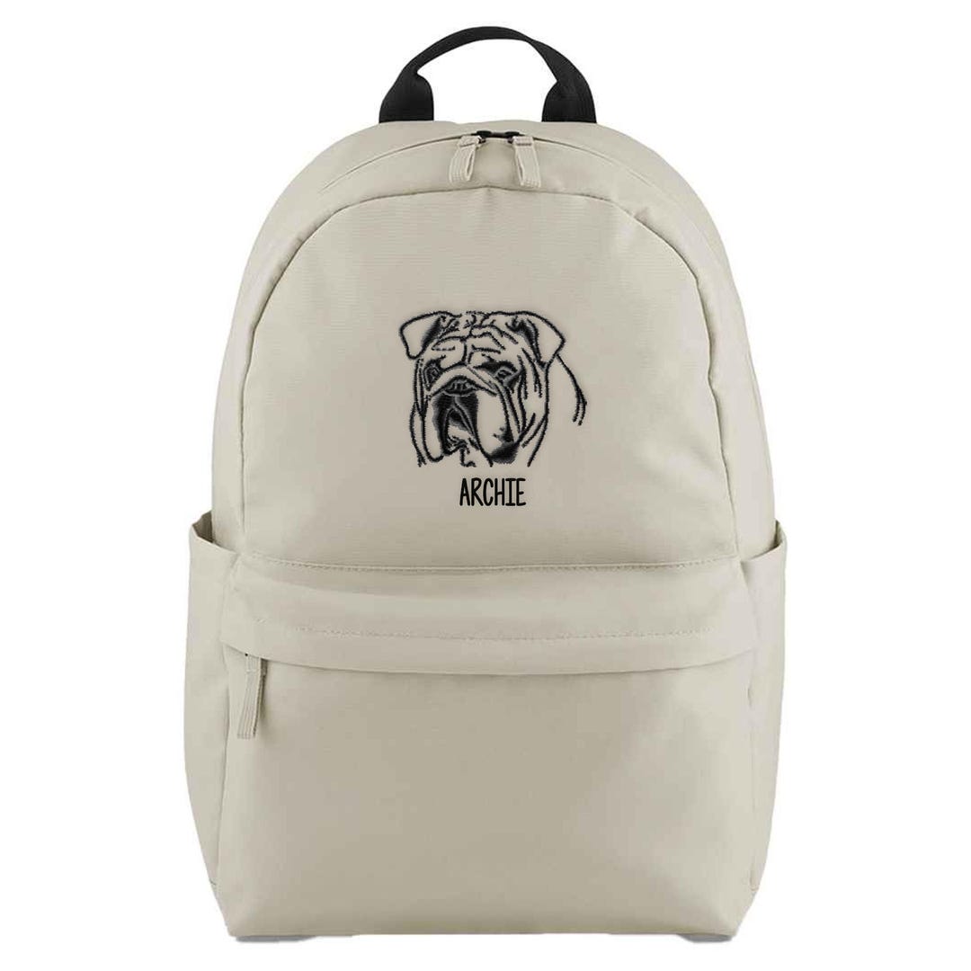 Personalised Bulldog Backpack Embroidered, Bulldog Face With Custom ...