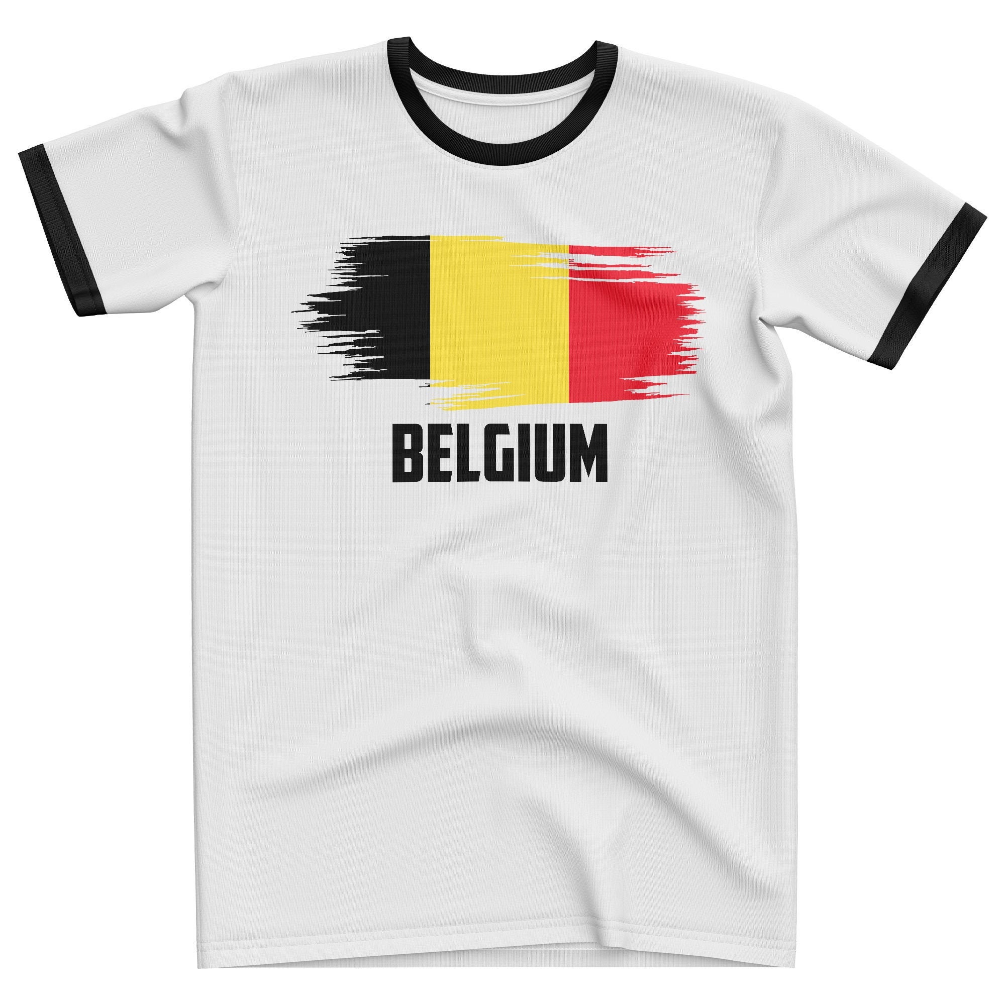 Belgium Flag T Shirt, Belgium Tshirt Ringer White Black Belgium ...