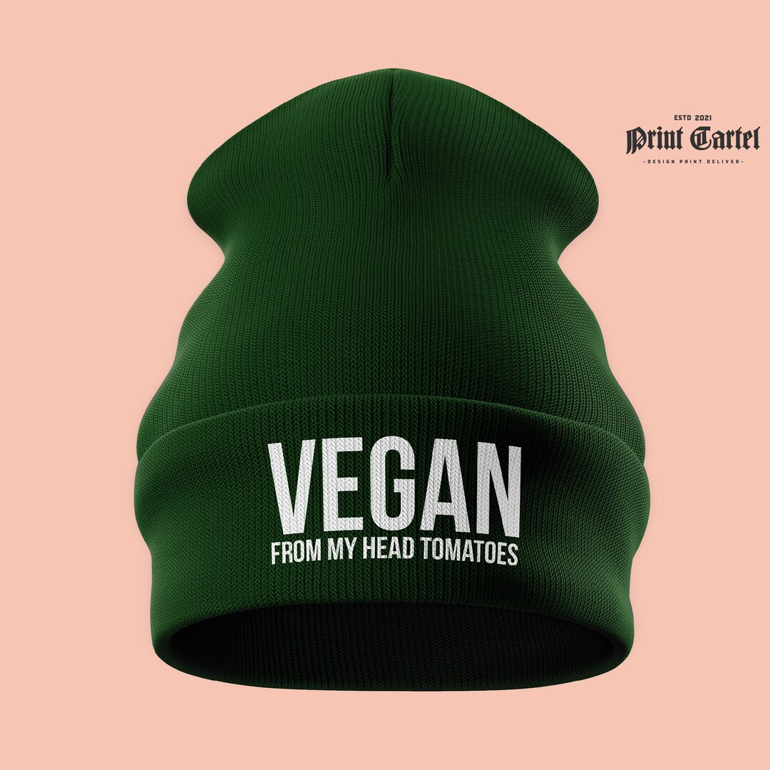 Vegan Head Tomatoes Funny Beanie Hat, EMBROIDERED Beanie, Gift for ...