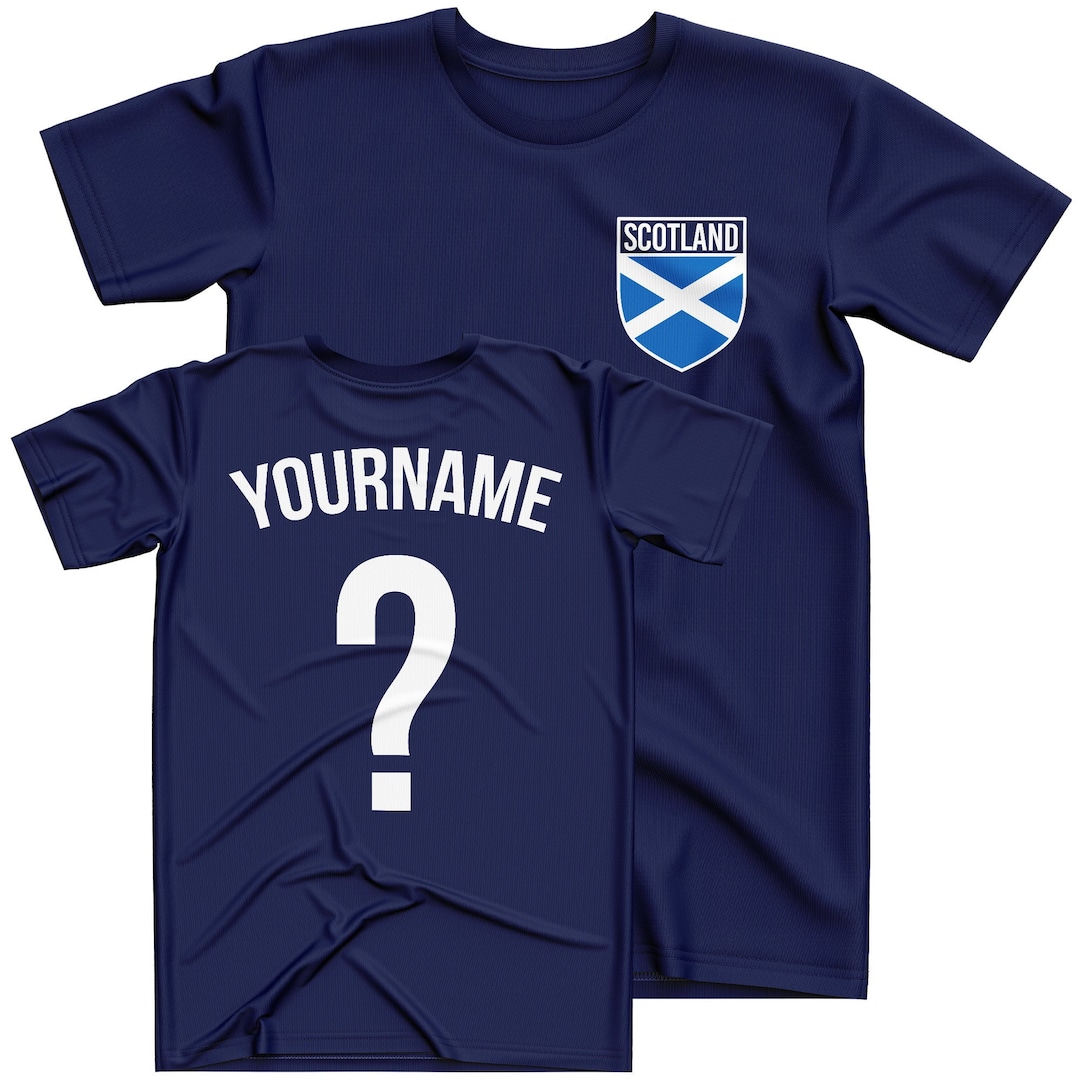 Scotland Flag Badge Custom Name and Number Kids T Shirt, Personalised ...