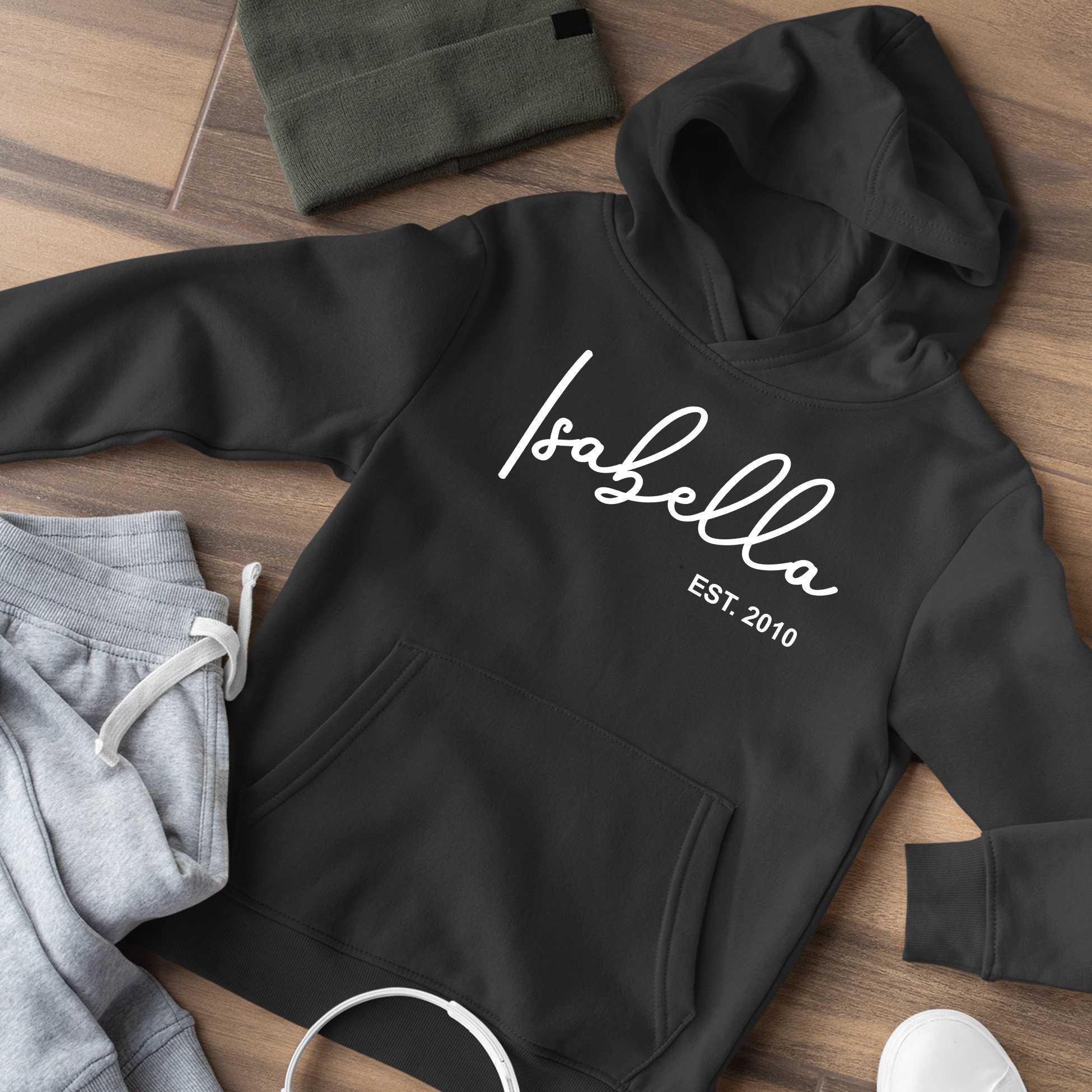 Personalised Name and Year Hoodie for Girls, Custom Name Gifts for ...