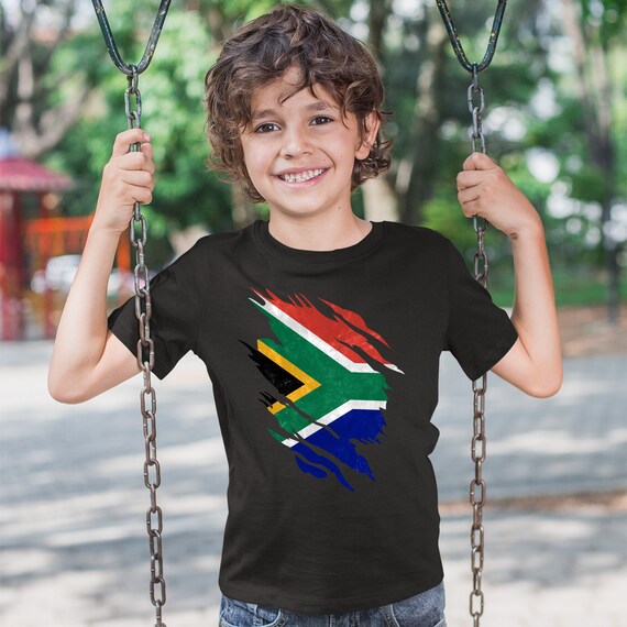 South Africa Torn Flag T Shirt for Kids South African Flag Kids T Shirt Kids Gifts for Sports Event Etsy UK
