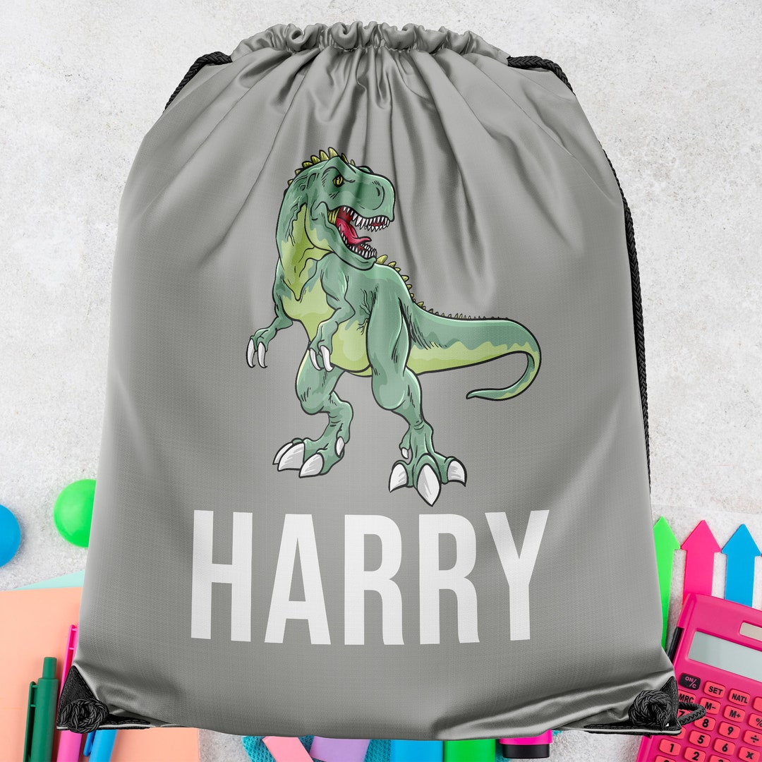 Dinosaur Drawstring Bag, Personalised Drawstring Bag, Back to School ...