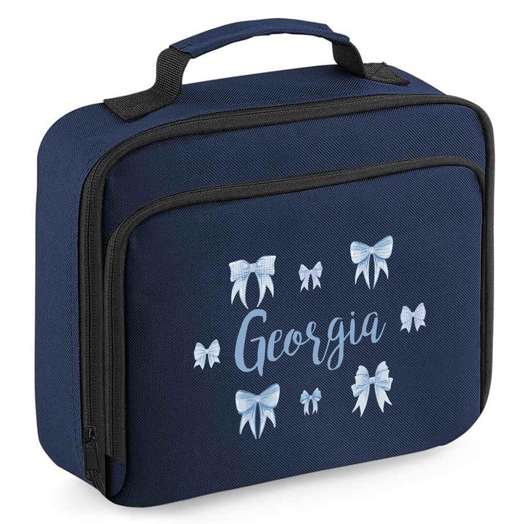 Girls Customised Lunch Bag Personalised Blue Bows School Bag For Girls