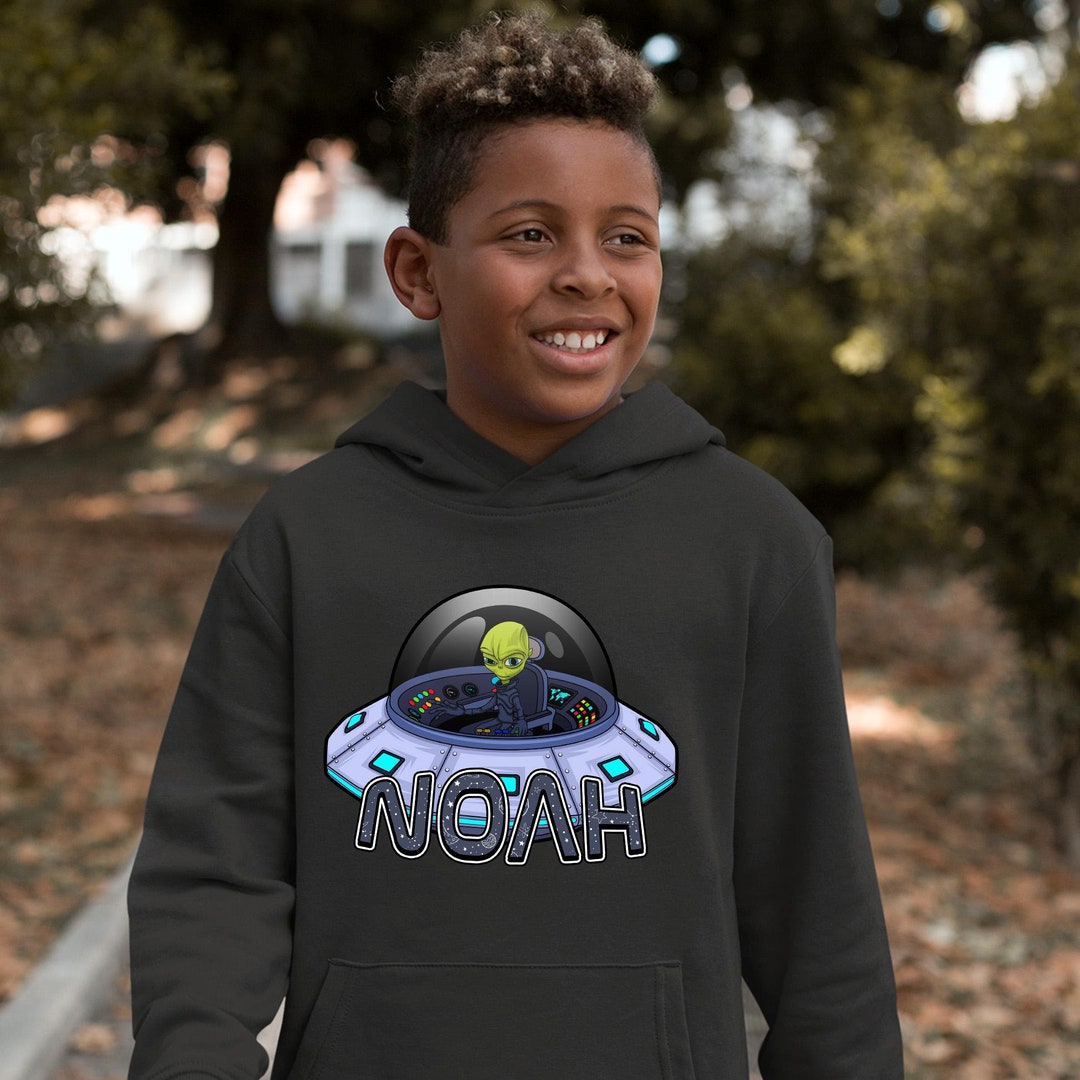 Custom Alien Spaceship Kids Hoodie - Personalised Gift for Boys & Girls ...