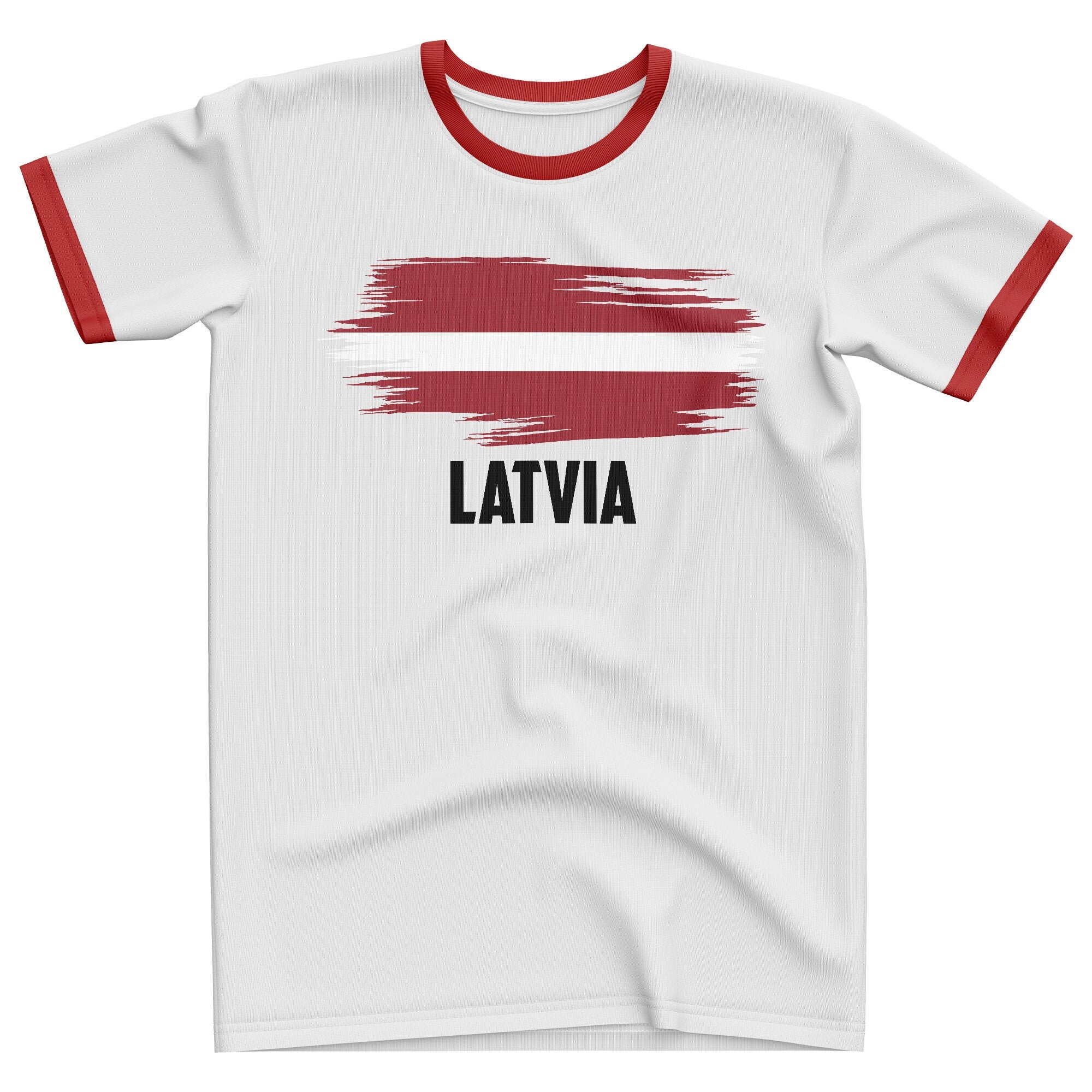 Latvia Flag T Shirt, Latvia Tshirt Ringer White Red Latvia Supporters ...