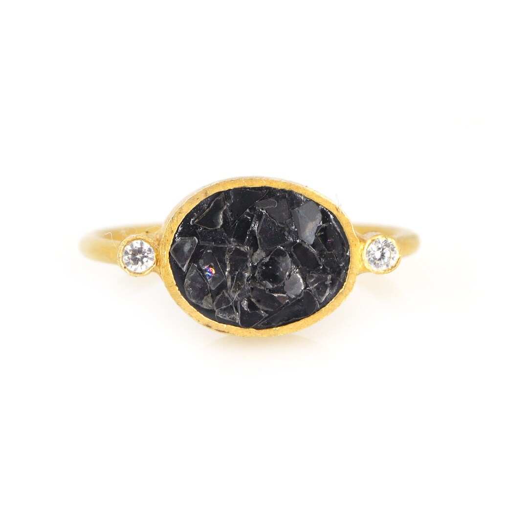 Slice Diamond Ring, Flat Cut Diamond Ring, 925 Silver Gold Plated Ring ...