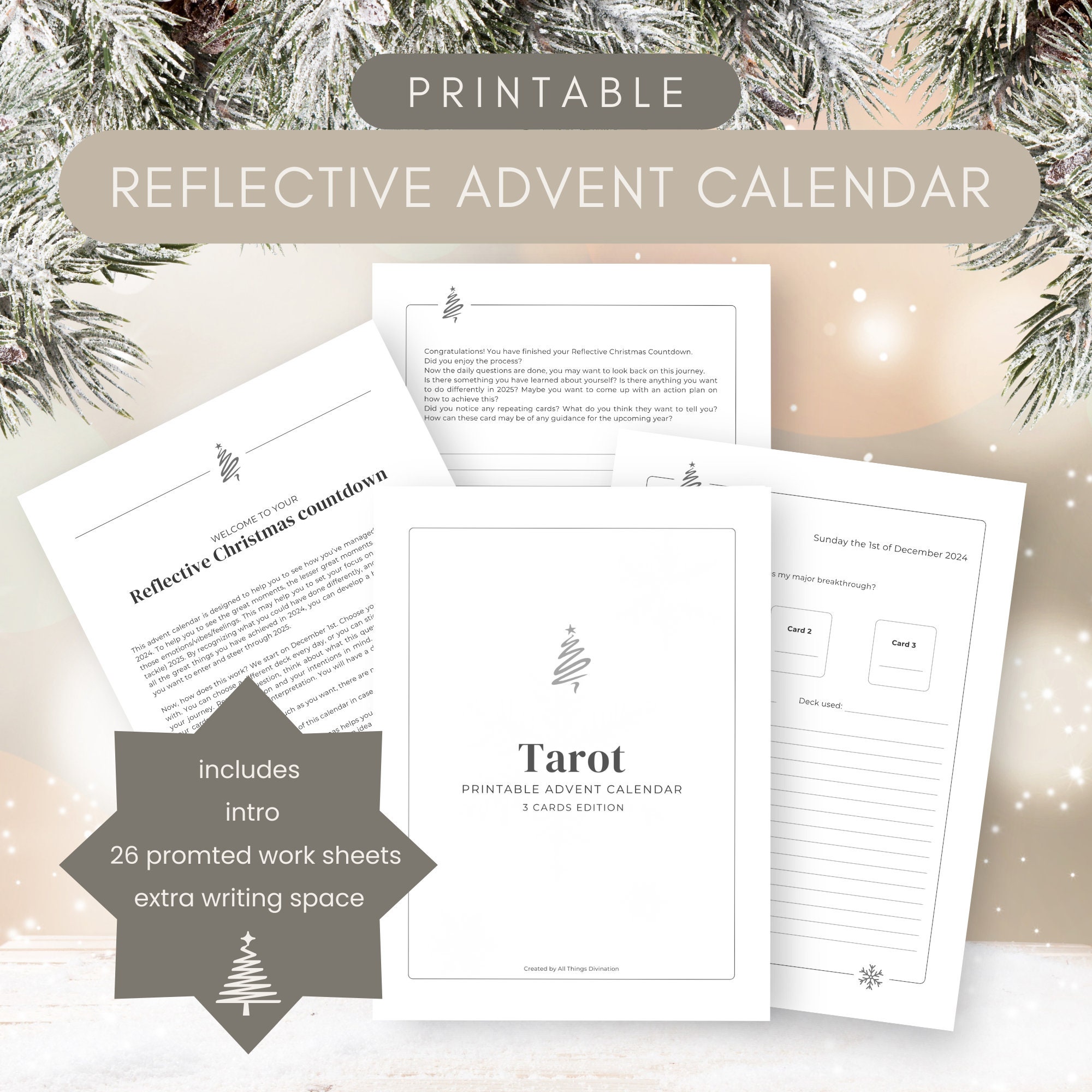 2024 Printable Reflective Tarot Advent Calendar, Christmas Countdown ...