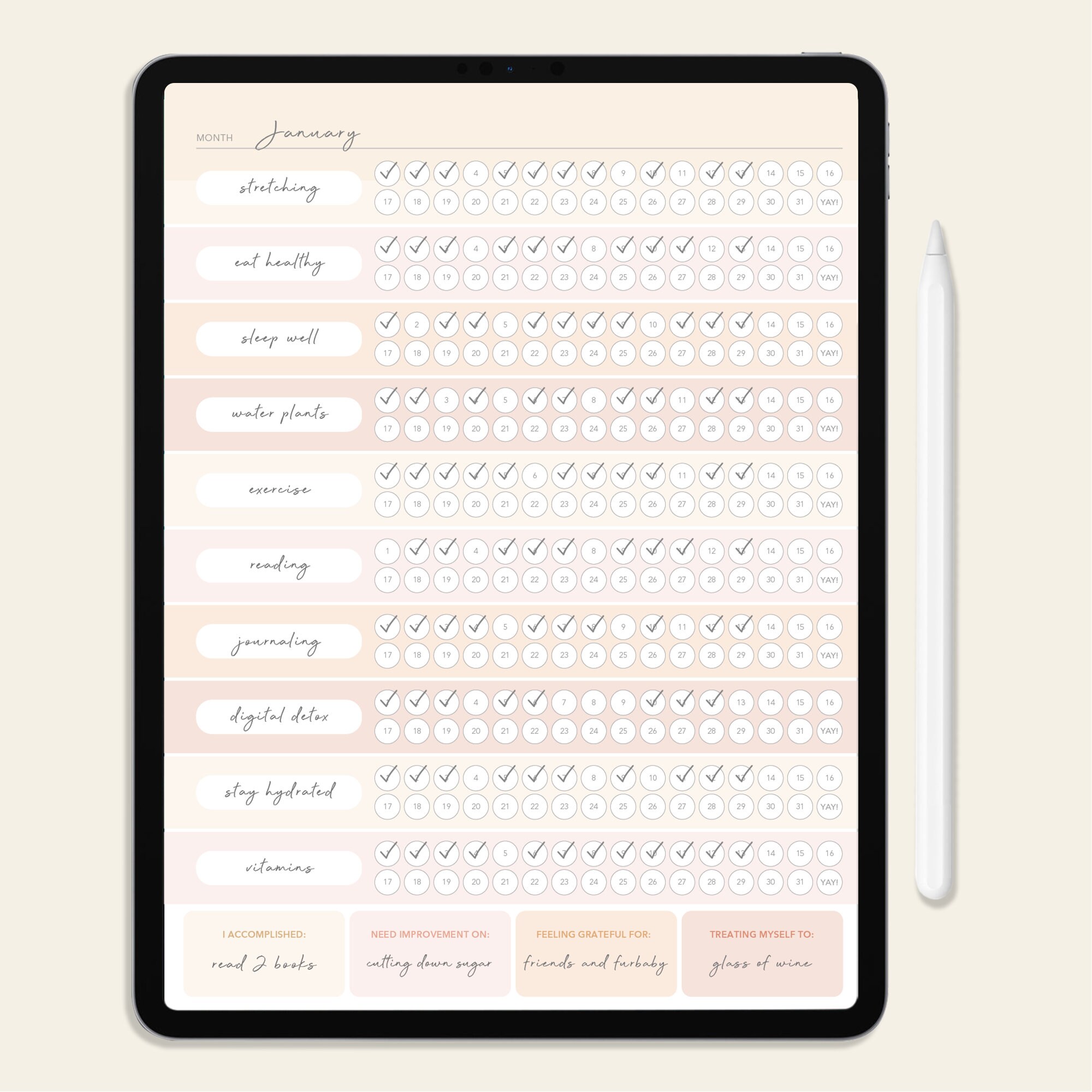 Habit Digital Tracker for Goodnotes and Notability, Portrait, Blush - Etsy