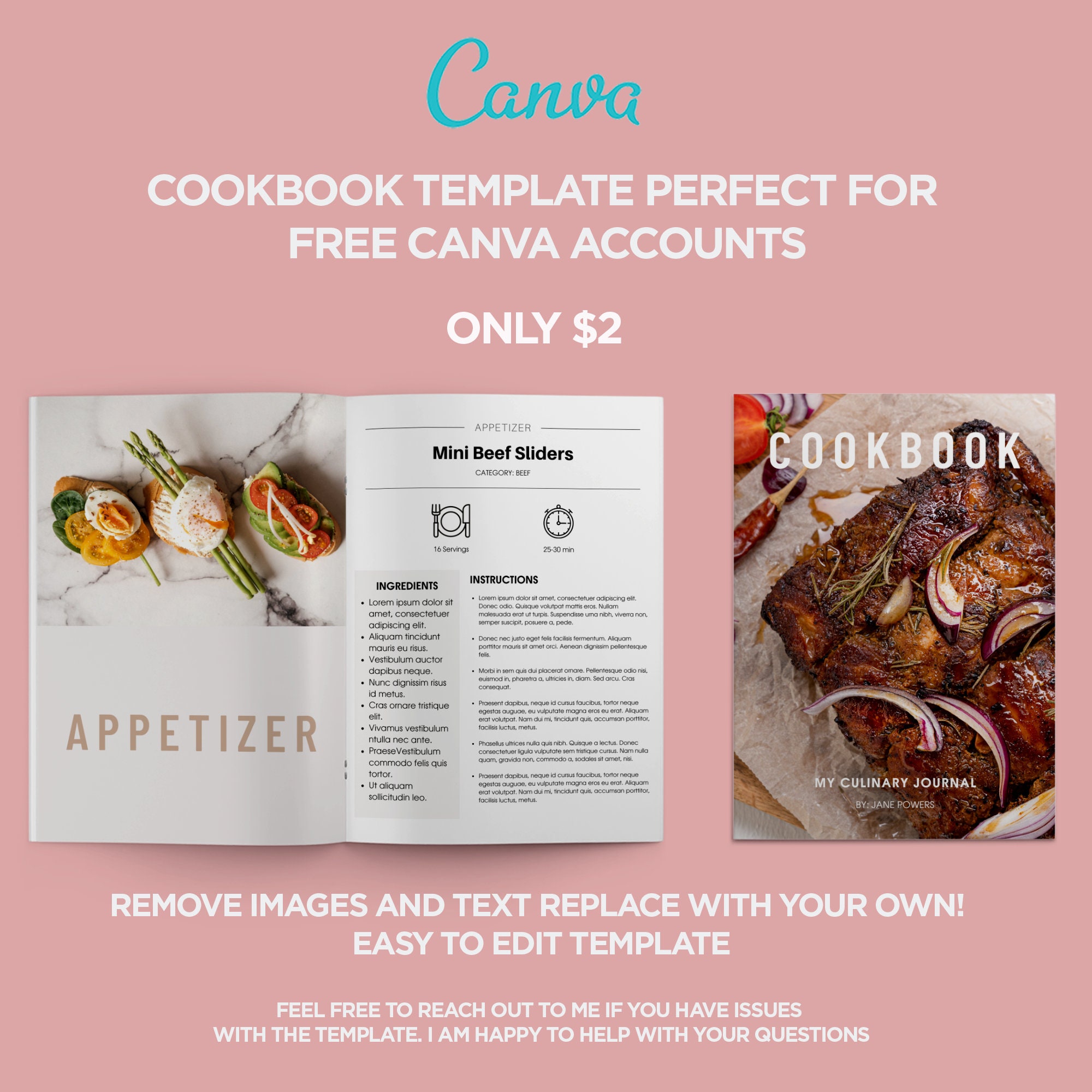 Printable Cookbook Template, 8.5x11 Editable Recipe Book, Canva DIY ...