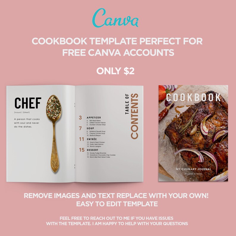 Printable Cookbook Template, 8.5x11 Editable Recipe Book, Canva DIY ...