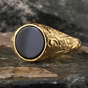 Oval Onyx Man Engagement Ring Man Ring Goldfamily Ring - Etsy