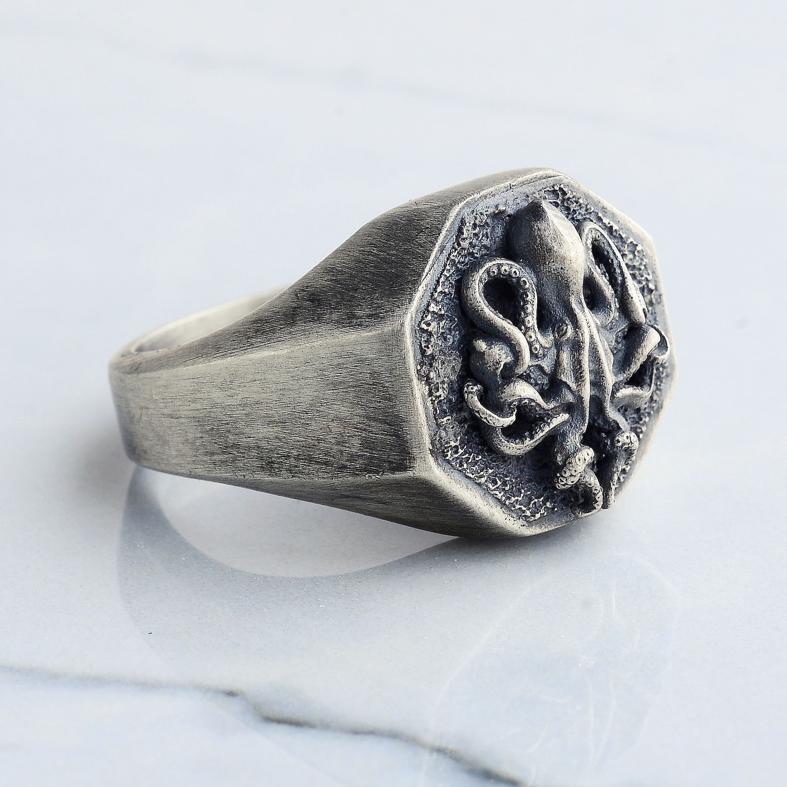Octopus Signet Mens Ring, Sterling Silver Sea Animal Ring, Mens Ring ...