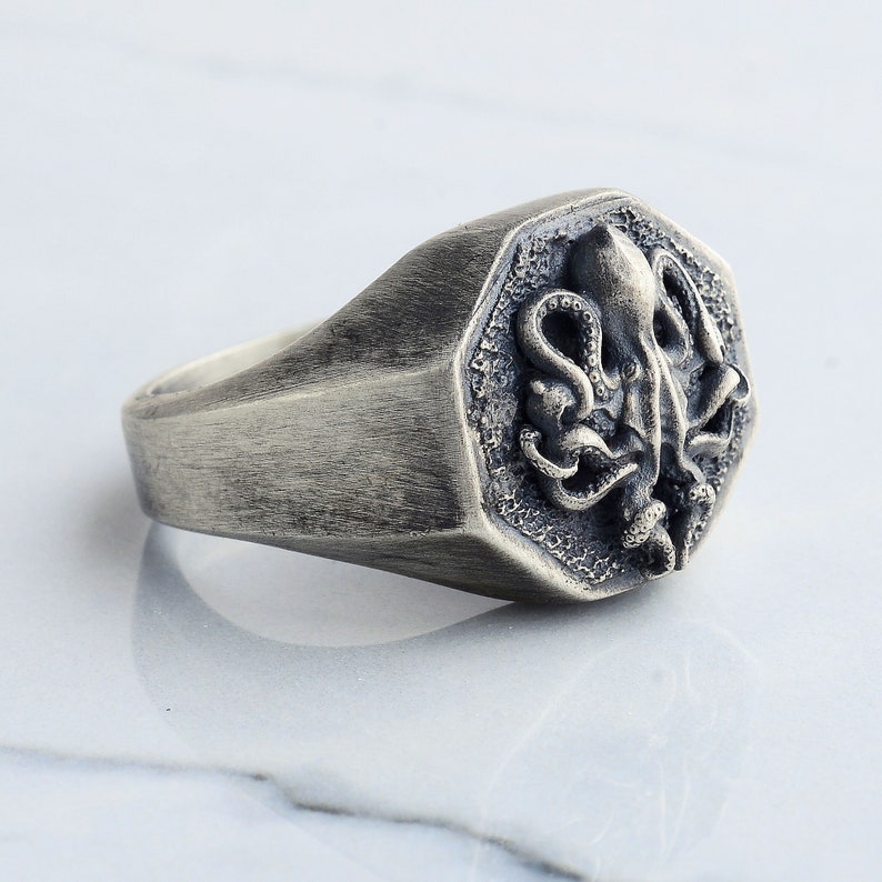 Octopus Signet Ring: Handmade Sterling Silver Sea Animal Jewelry - Etsy