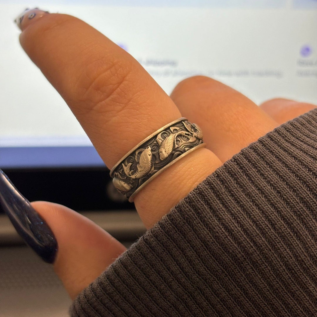Sterling Silver Koi Fish Band Ring, Handmade Japanese Engagement Koi ...