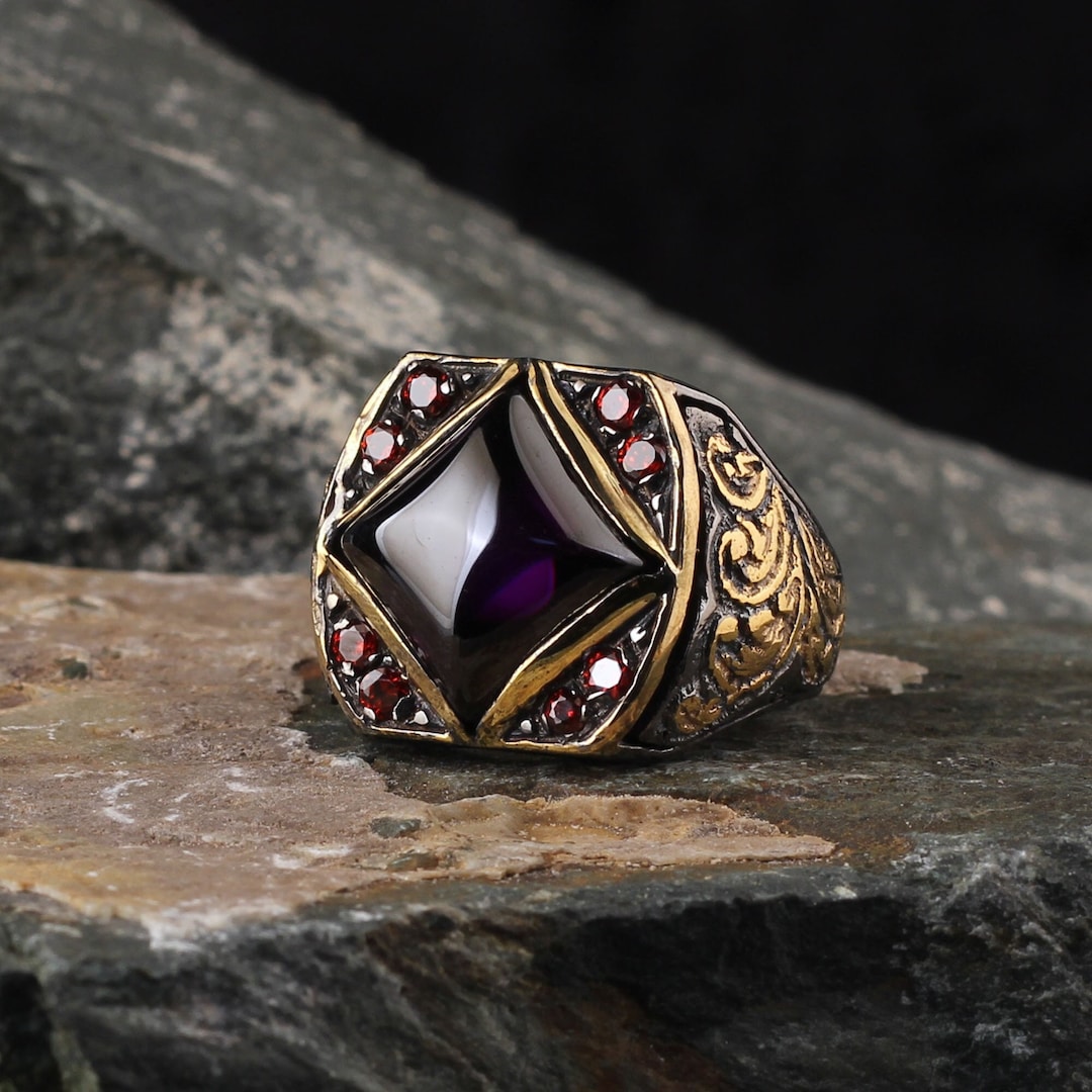 Sterling Silver Amethyst Stone Man Ring, Unique Gemstone Jewelry ...