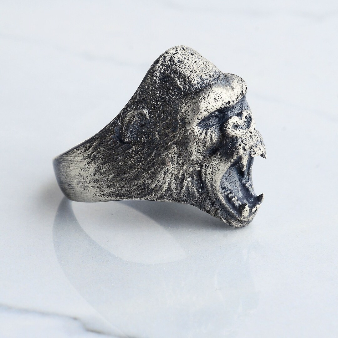 Angry Gorilla Mens Ring, Sterling Silver Wild Animal Ring, Mens Ring ...