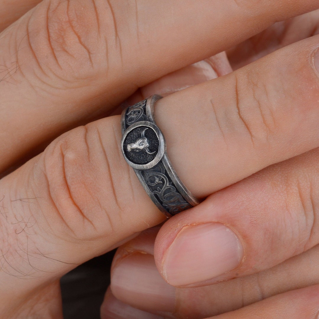 Taurus Bull Band for Men, Horoscope Ring, Sterling Silver Bull Ring ...