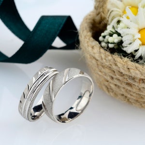 Simple Wedding Band Set, Modern Wedding Ring Set, Matching Wedding ...