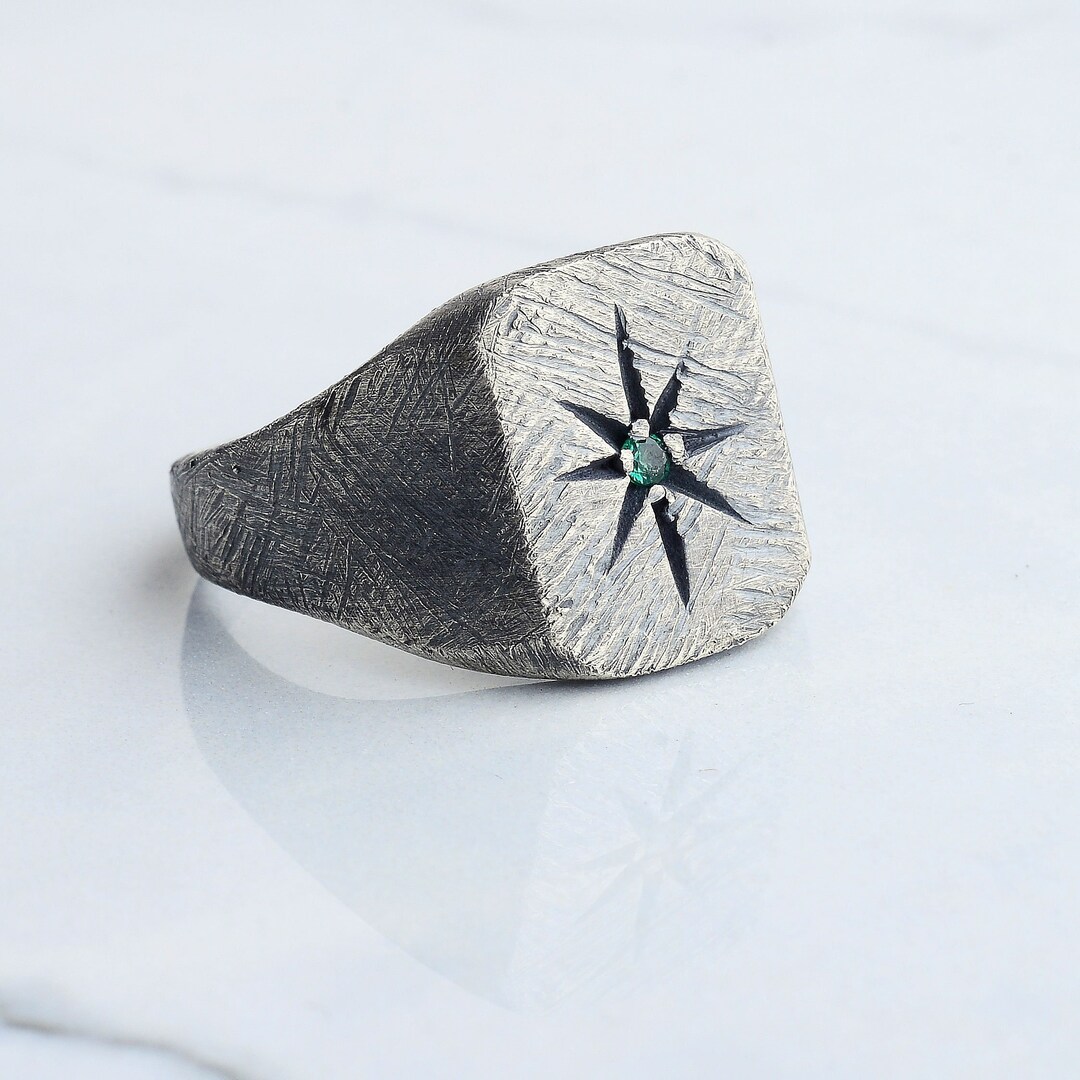 Handmade North Pole Silver Stone Ring, Astrology Pole Star Ring, Unisex ...