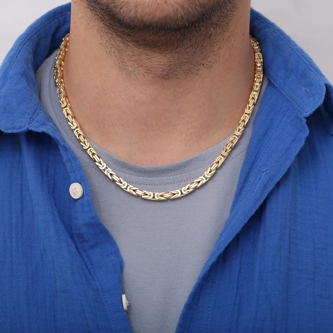 Gold King Chain, Mens Byzantine Chain Necklace, 925 Silver Gold Plated ...